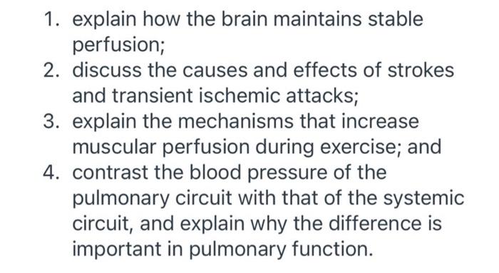 Solved 1. explain how the brain maintains stable perfusion; | Chegg.com
