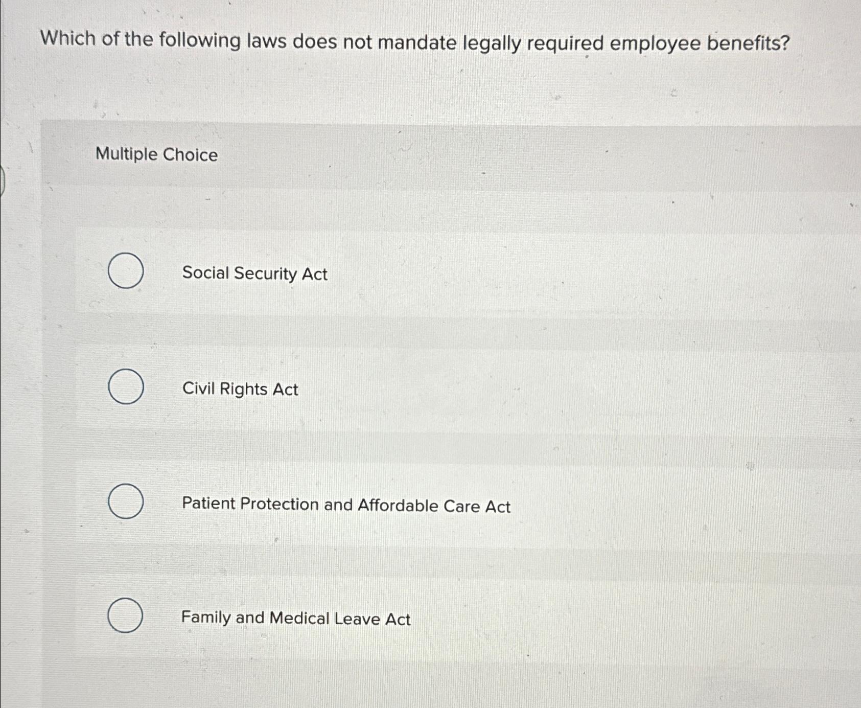 Solved Which of the following laws does not mandate legally | Chegg.com