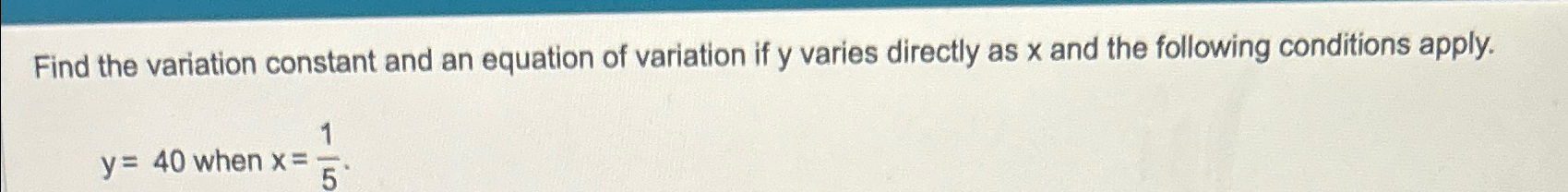 Solved Find the variation constant and an equation of | Chegg.com