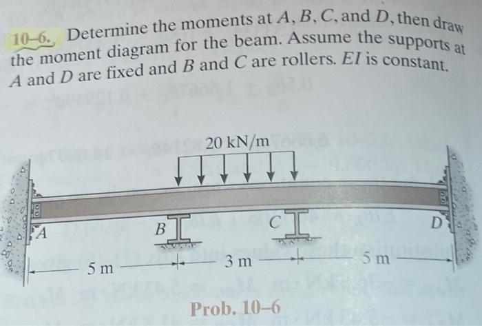Solved 10-6., Determine the moments at A, B, C, and D, then | Chegg.com