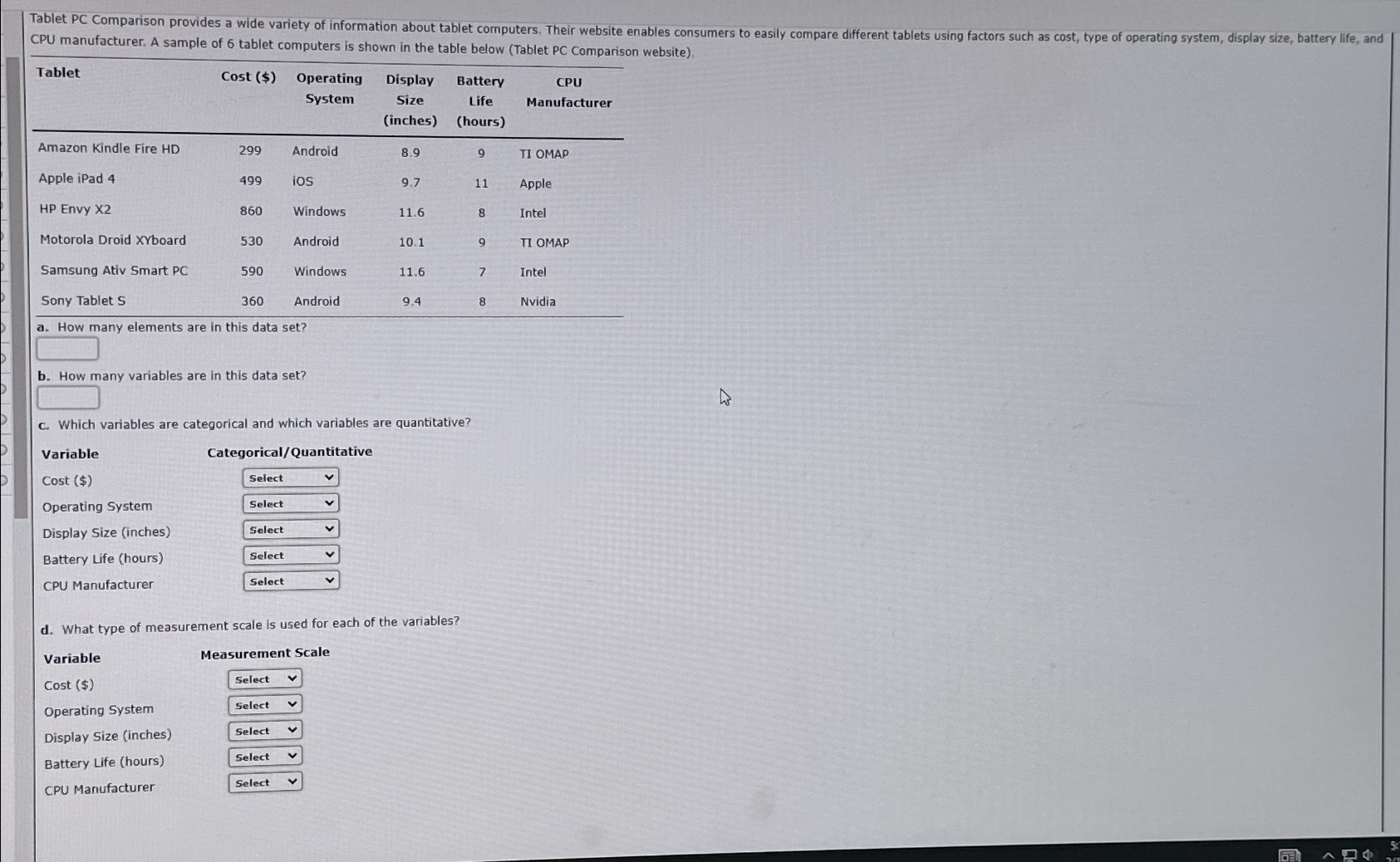 Solved CPU manufacturer: A sample of 6 ﻿tablet computers is | Chegg.com
