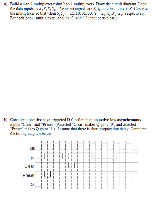 Solved a) ﻿Build a 4-to-1 ﻿multiplexer using 2-to-1 | Chegg.com