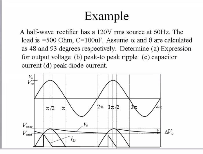 Solved Example A half-wave rectifier has a 120V rms source | Chegg.com