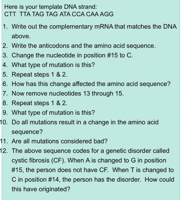 Solved Here is your template DNA strand: CTT TTA TAG TAG ATA | Chegg.com