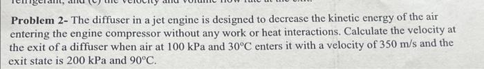 Solved Problem 2- The diffuser in a jet engine is designed | Chegg.com