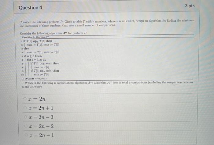 Solved Question 4 3 pts Consider the following problem P: | Chegg.com