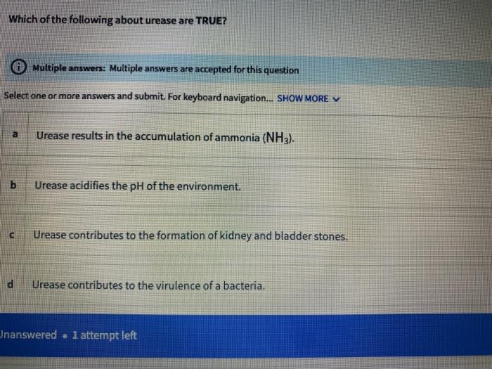 Solved Which of the following about urease are TRUE? | Chegg.com