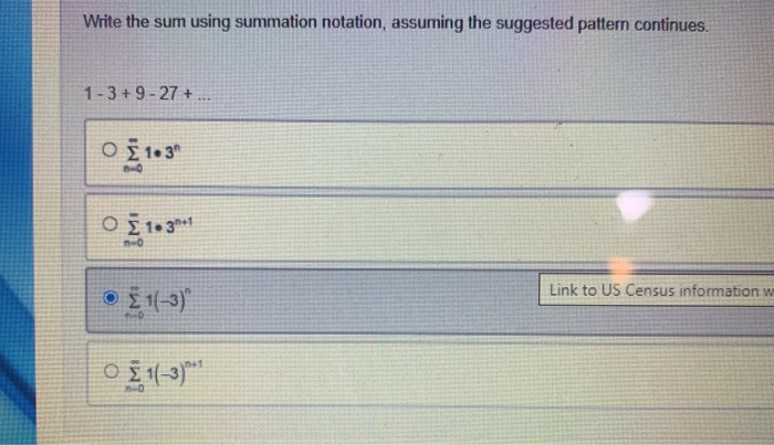 Solved Write The Sum Using Summation Notation Assuming The
