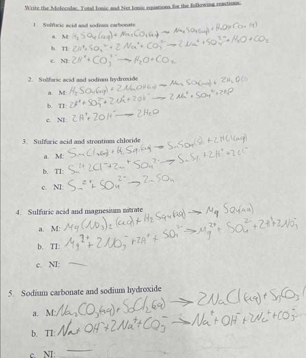 Solved Write the Molecular. Total lonic and Net Ionic | Chegg.com