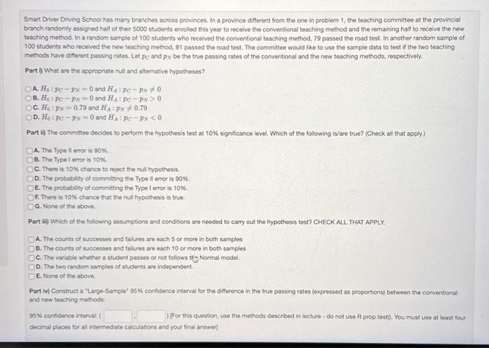 Solved Smart Driver Driving School has many branches across | Chegg.com