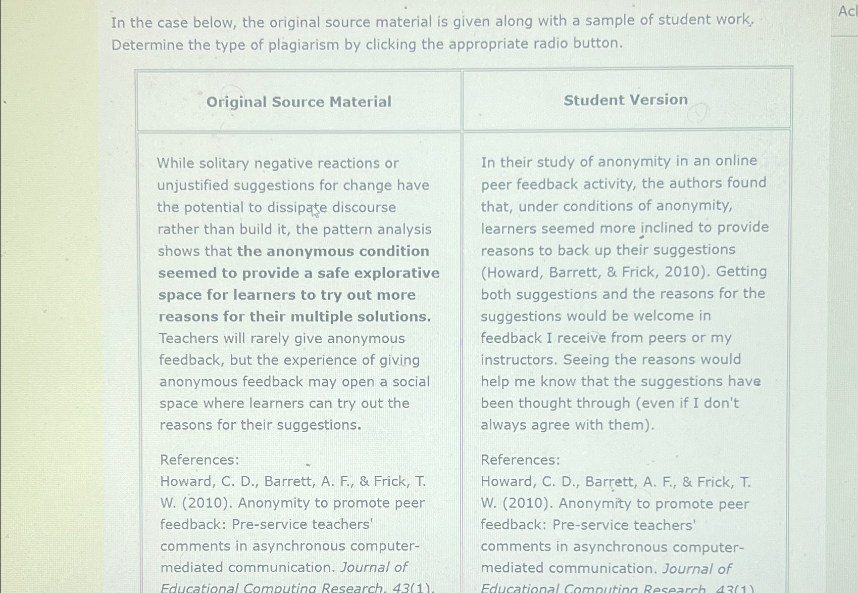 Solved In the case below, the original source material is | Chegg.com