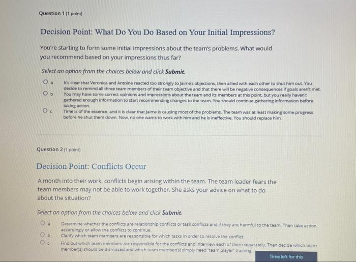 Question 1 (point) Decision Point: What Do You Do | Chegg.com