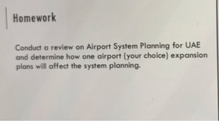 Homework Conduct a review on Airport System Planning | Chegg.com