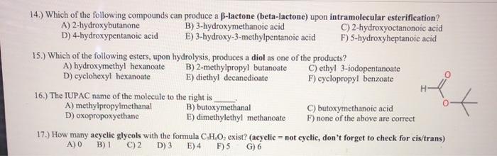 Solved 14.) Which of the following compounds can produce a | Chegg.com