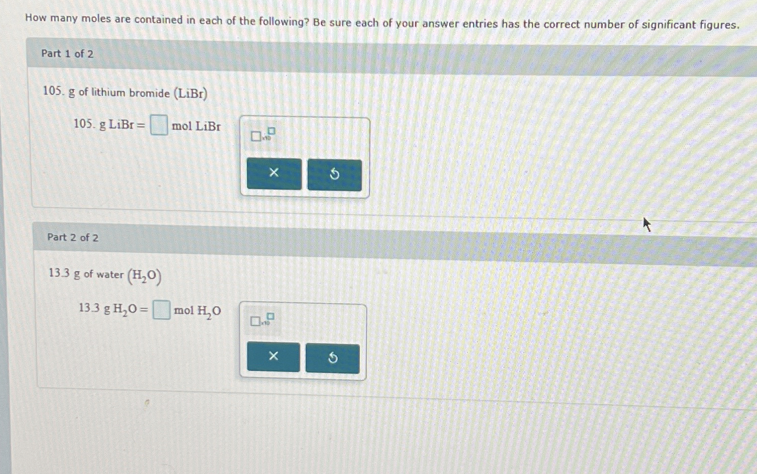 Solved How many moles are contained in each of the | Chegg.com
