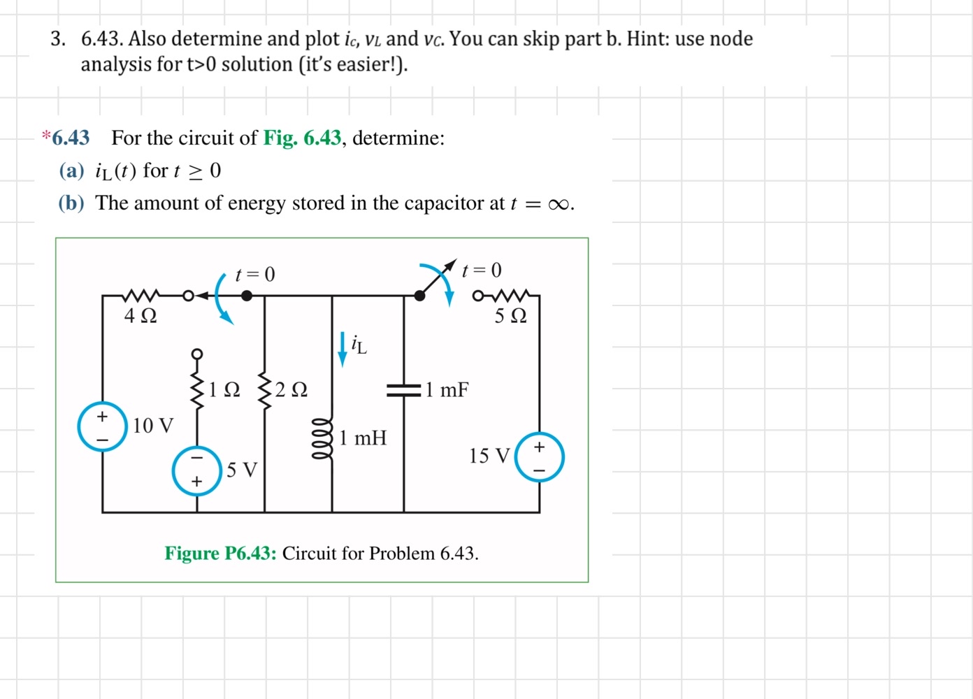 6.43. ﻿Also determine and plot ic,vL ﻿and vc. ﻿You | Chegg.com