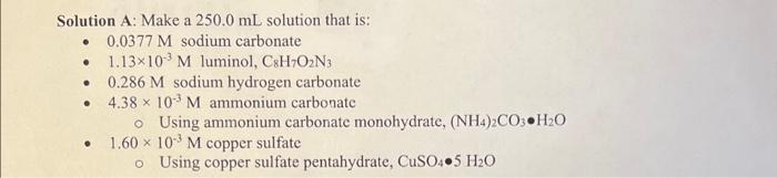 Solved Solution A: Make a 250.0 mL solution that is: - | Chegg.com