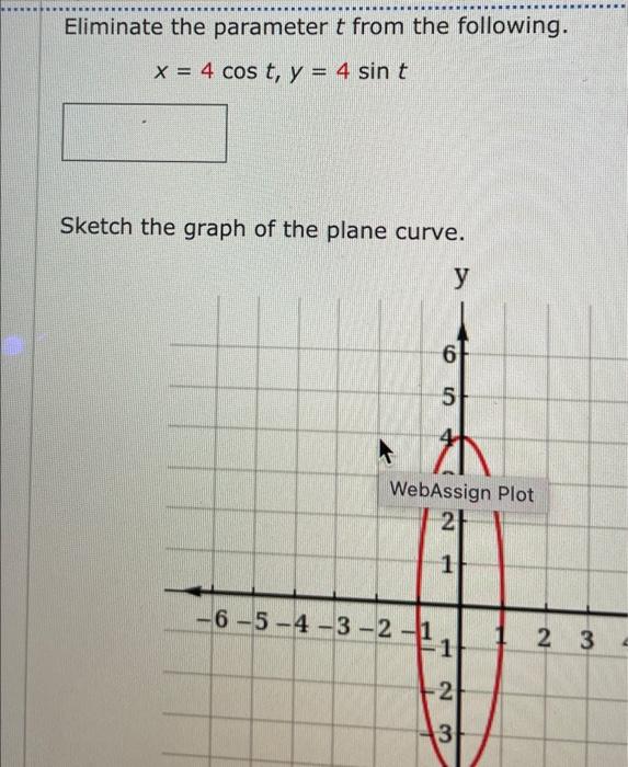 Solved Eliminate the parameter t from the following. x = 4 | Chegg.com