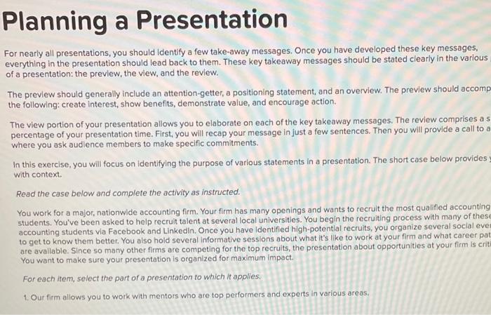 Planning a Presentation(Click to select) choices | Chegg.com