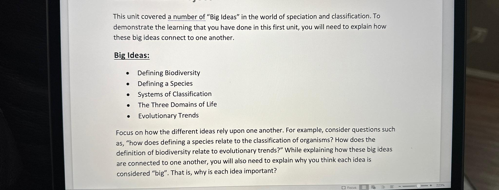 Solved This unit covered a number of "Big Ideas" in the | Chegg.com