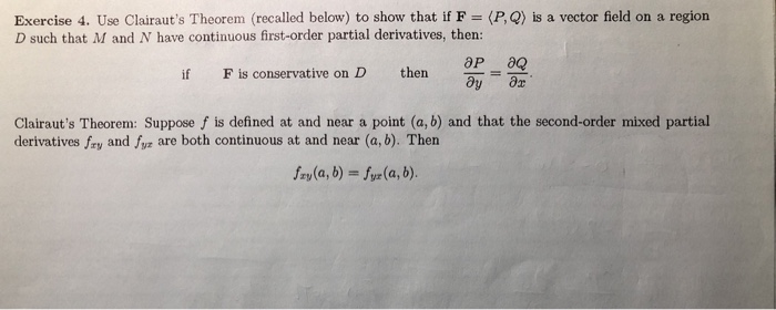 Solved Exercise 4. Use Clairaut's Theorem (recalled below) | Chegg.com