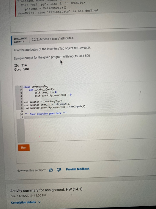 Solved Traceback Uslich File Mainpy Line 6 In Patient 