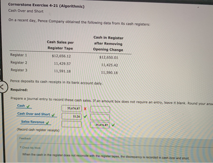 Solved Cornerstone Exercise 4-21 (Algorithmic) Cash Over and | Chegg.com