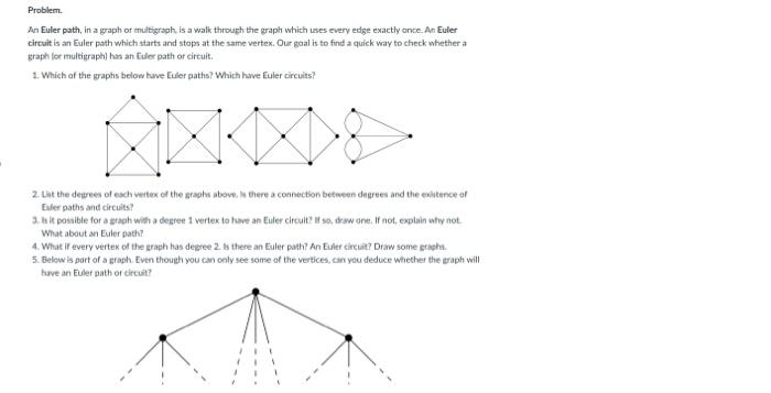Solved Problem. An Euler path, in a graph or multigraph is a | Chegg.com