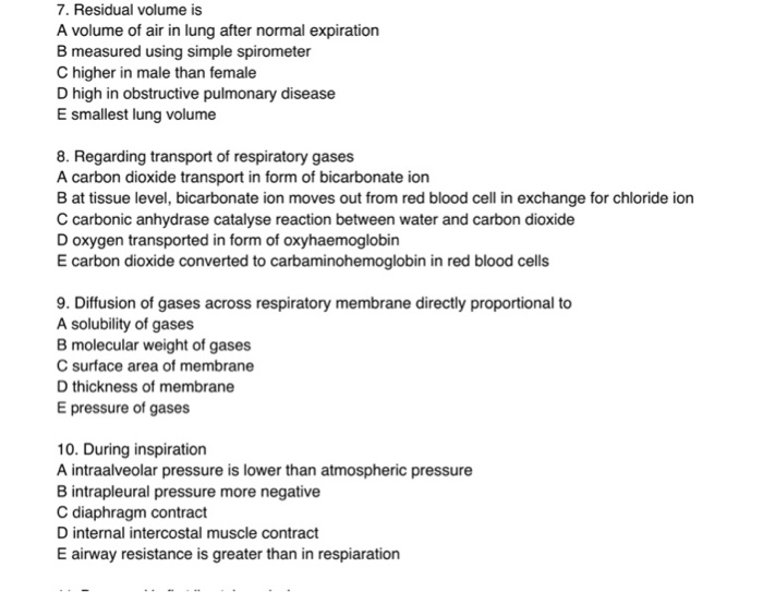 Solved 7. Residual volume is A volume of air in lung after | Chegg.com