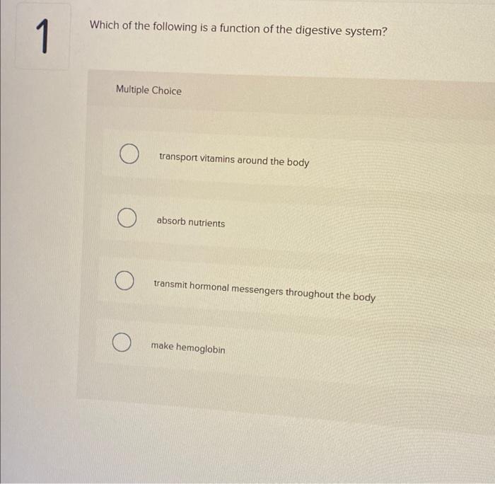 Solved Which of the following is a function of the digestive | Chegg.com