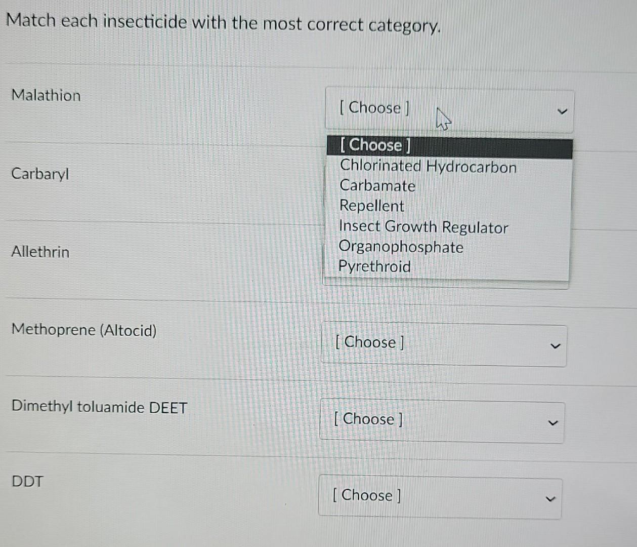 Solved Match each insecticide with the most correct | Chegg.com