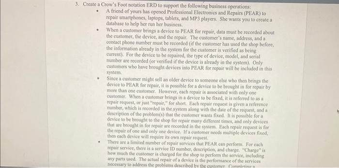 Solved Create a Crow's Foot notation ERD to support the | Chegg.com