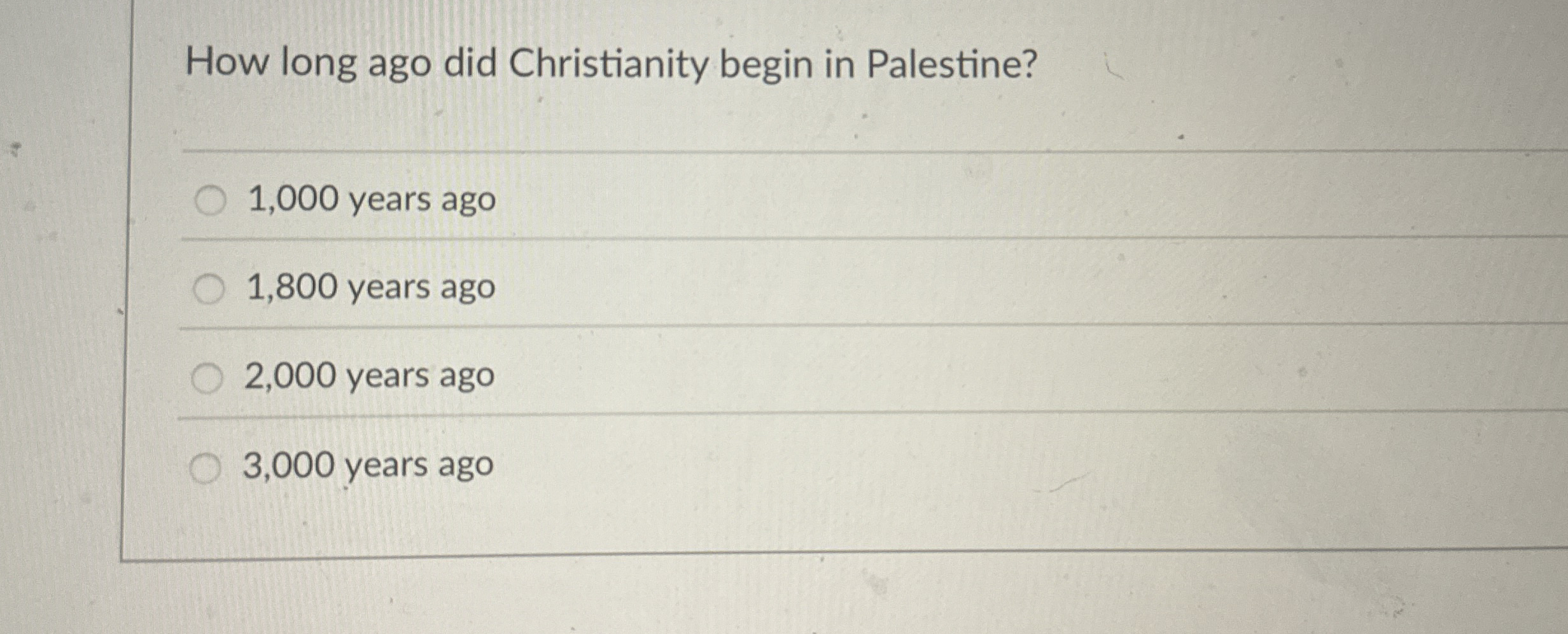 Solved How long ago did Christianity begin in | Chegg.com