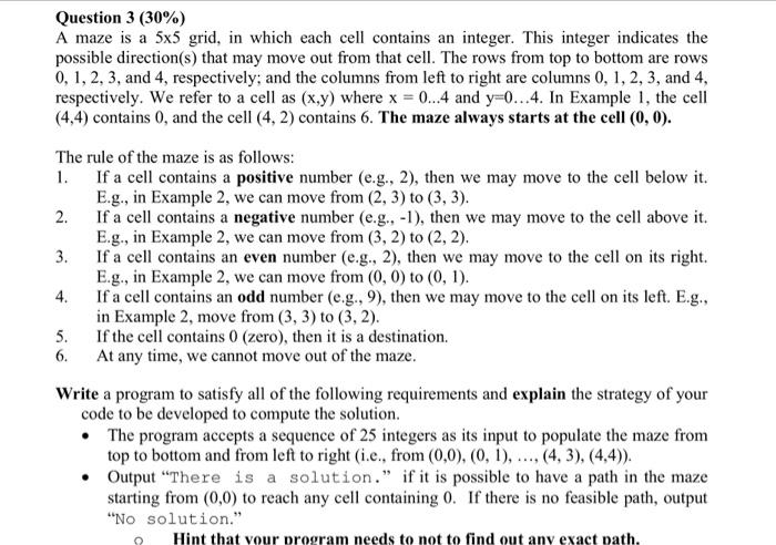 Solved Question 3 (30%) A maze is a 5x5 grid, in which each | Chegg.com