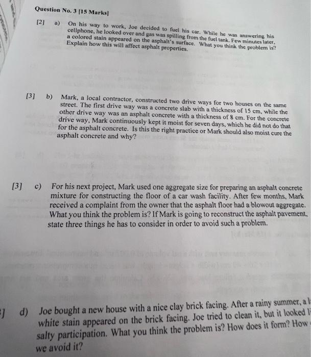 Solved [3] Question No. 3 [15 Marks] [2] [3] c) F] d) b) a) | Chegg.com