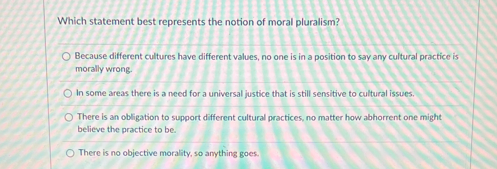 Solved Which statement best represents the notion of moral | Chegg.com