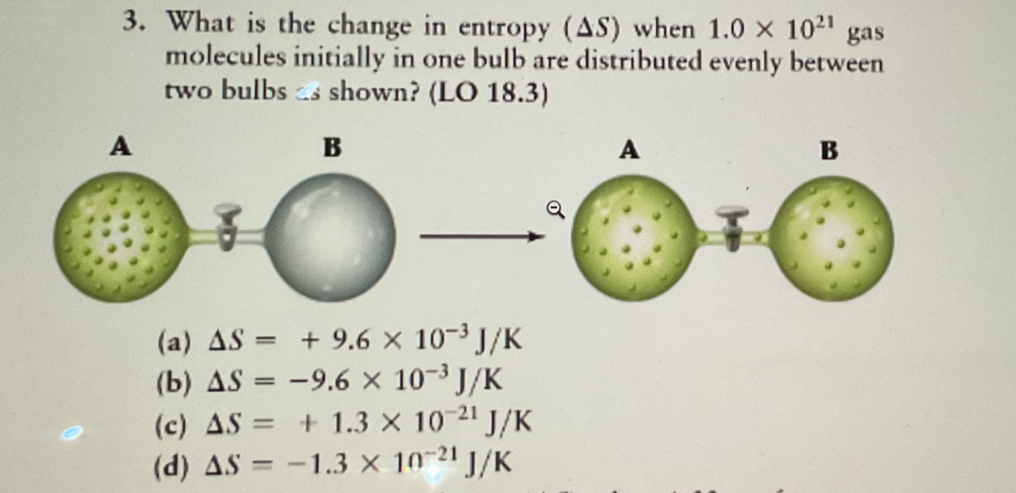 Solved What is the change in entropy (ΔS) ﻿when 1.0×1021 | Chegg.com