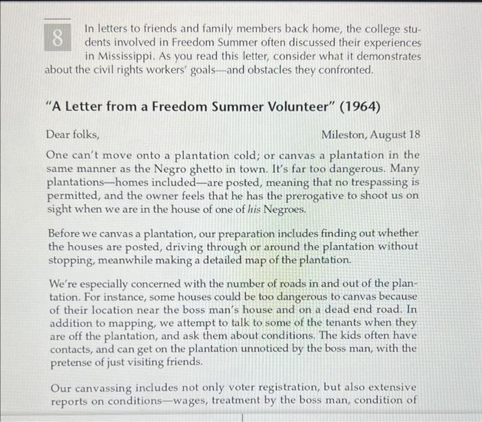 In letters to friends and family members back home, | Chegg.com