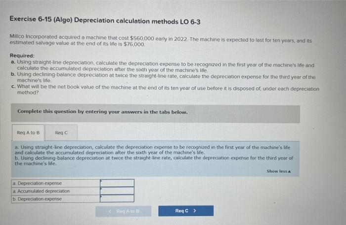 Solved Exercise 6-15 (Algo) Depreciation calculation methods | Chegg.com