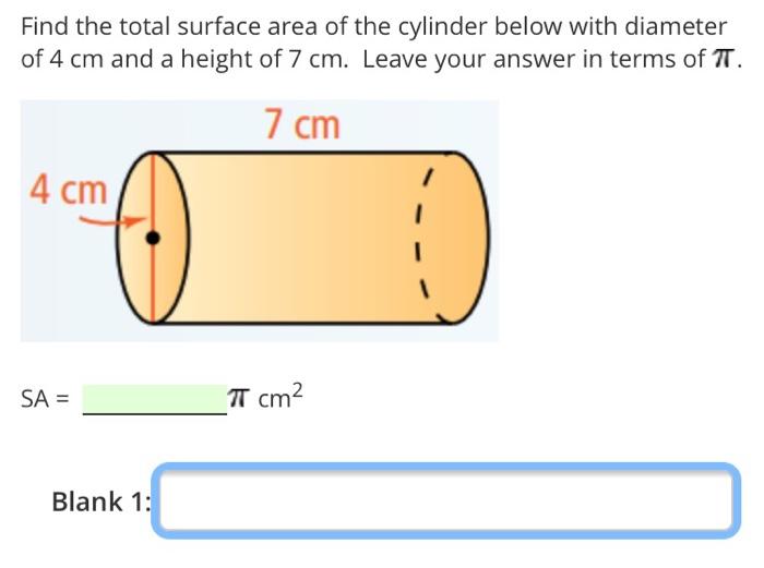 Solved Find the total surface area of the cylinder below | Chegg.com
