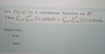 Solved Let f(x,y) ﻿be a continuous function on R2.Then | Chegg.com