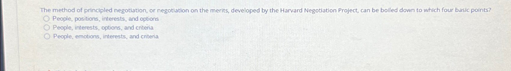 Solved The method of principled negotiation, or negotiation | Chegg.com