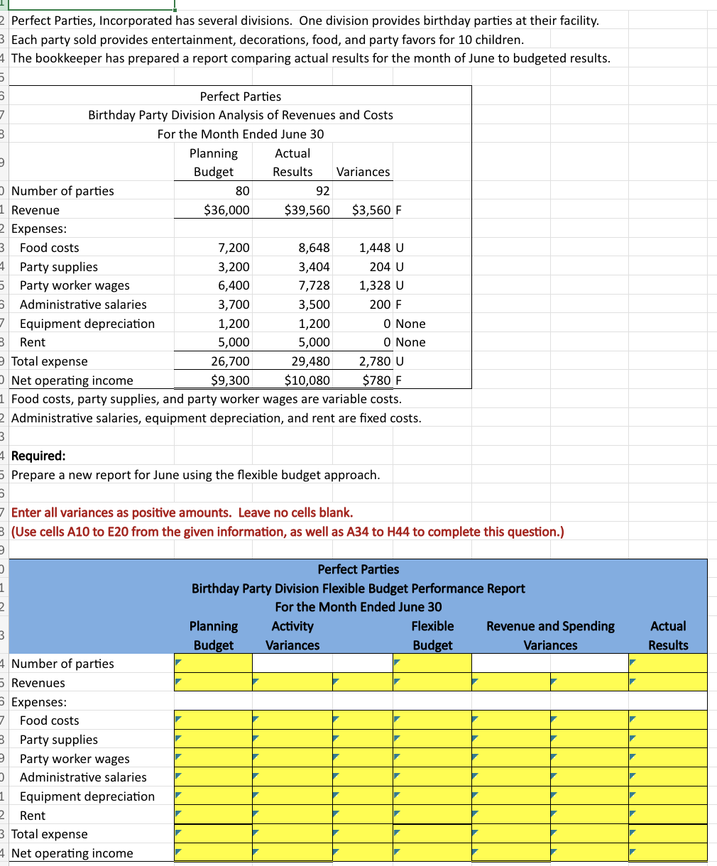 Please enter formulas for cells and not just values | Chegg.com