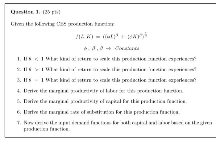 Solved Given the following CES production function: | Chegg.com