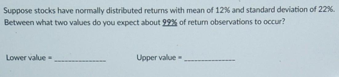 Solved Suppose stocks have normally distributed returns with | Chegg.com