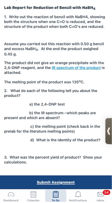 Solved Lab Report for Reduction of Benzil with NaBH4 1. | Chegg.com
