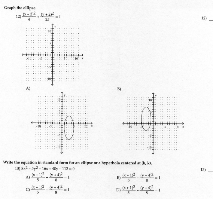 Solved Graph the ellipse.(x-3)24+(y+2)225=1A)Write the | Chegg.com