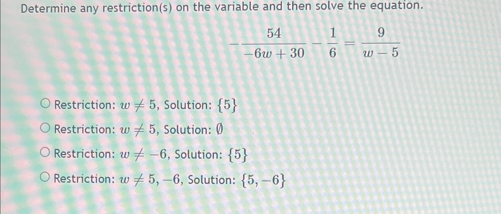 Solved Determine any restriction(s) ﻿on the variable and | Chegg.com