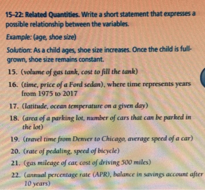 Solved 15–22: Related Quantities. Write a short statement | Chegg.com