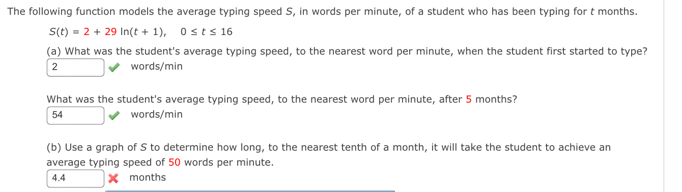 Solved The following function models the average typing | Chegg.com